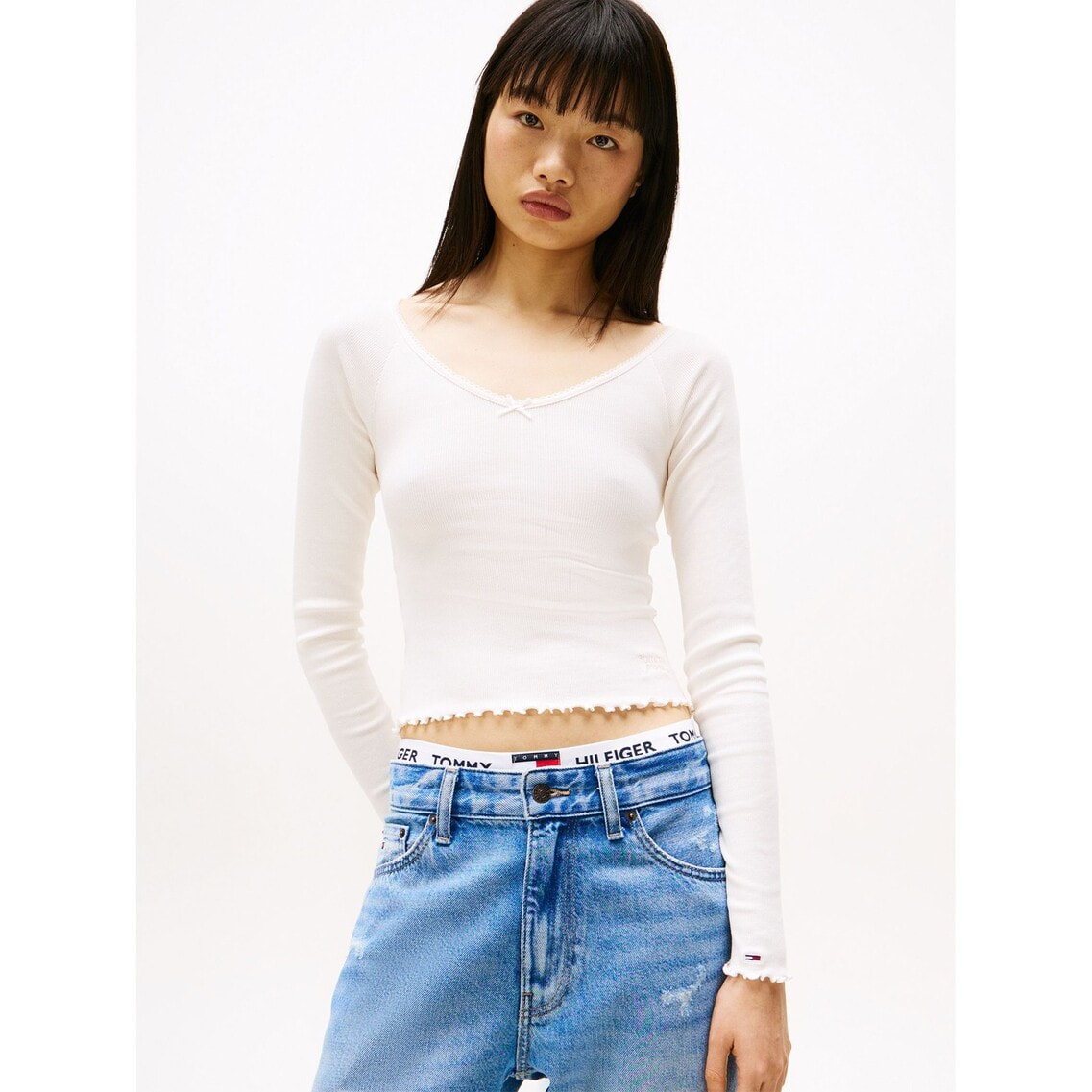スリムVネックガーメントダイリブカットソー | トミー ジーンズ | トミー ヒルフィガー 公式オンラインストア
