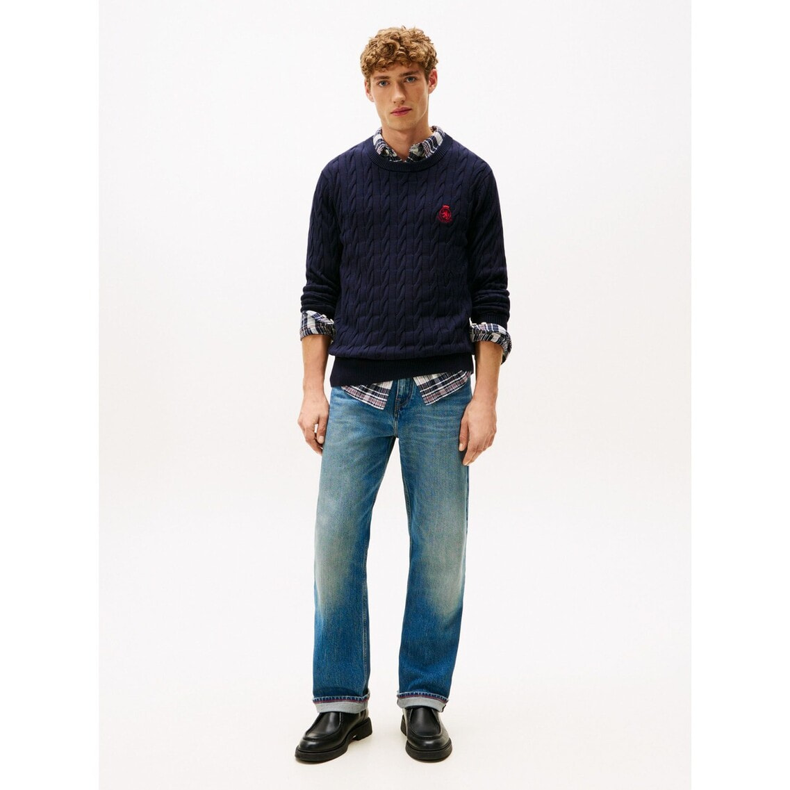 クラシックコットンケーブルクレストクルーネックセーター | トミー