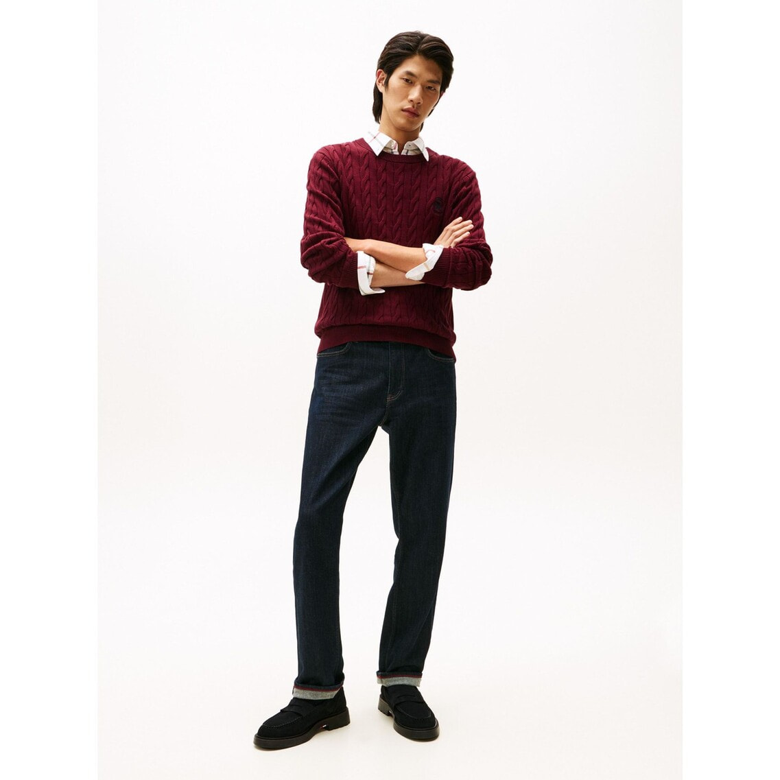クラシックコットンケーブルクレストクルーネックセーター | トミー
